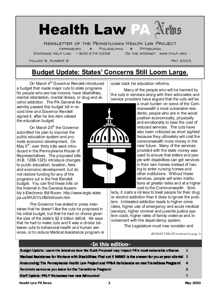 Fillable Online Newsletter of the Pennsylvania Health Law Project Fax ...