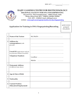 Fillable Online RFDF DNA Fingerprinting Training Application form.doc ...