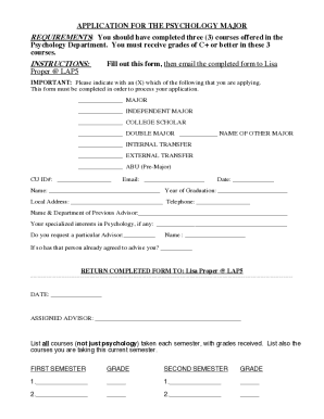 Fillable Online Psychology Major Application 21-22 Fax Email Print ...