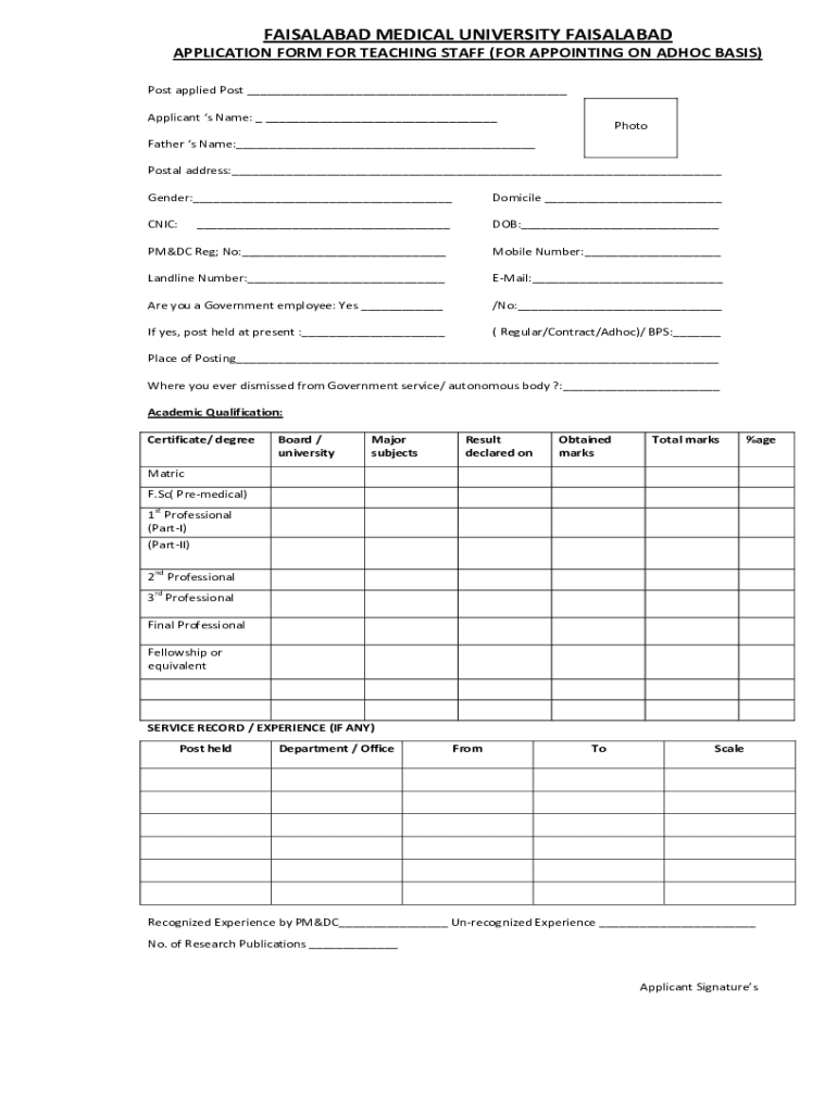 Fillable Online application form for teaching staff (for appointing on ...
