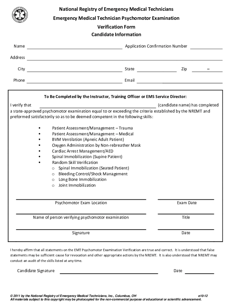 Fillable Online Verify CredentialsNational Registry of Emergency ...