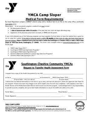 Fillable Online YMCA Camp Sloper - Medical Form Requirements Fax Email ...