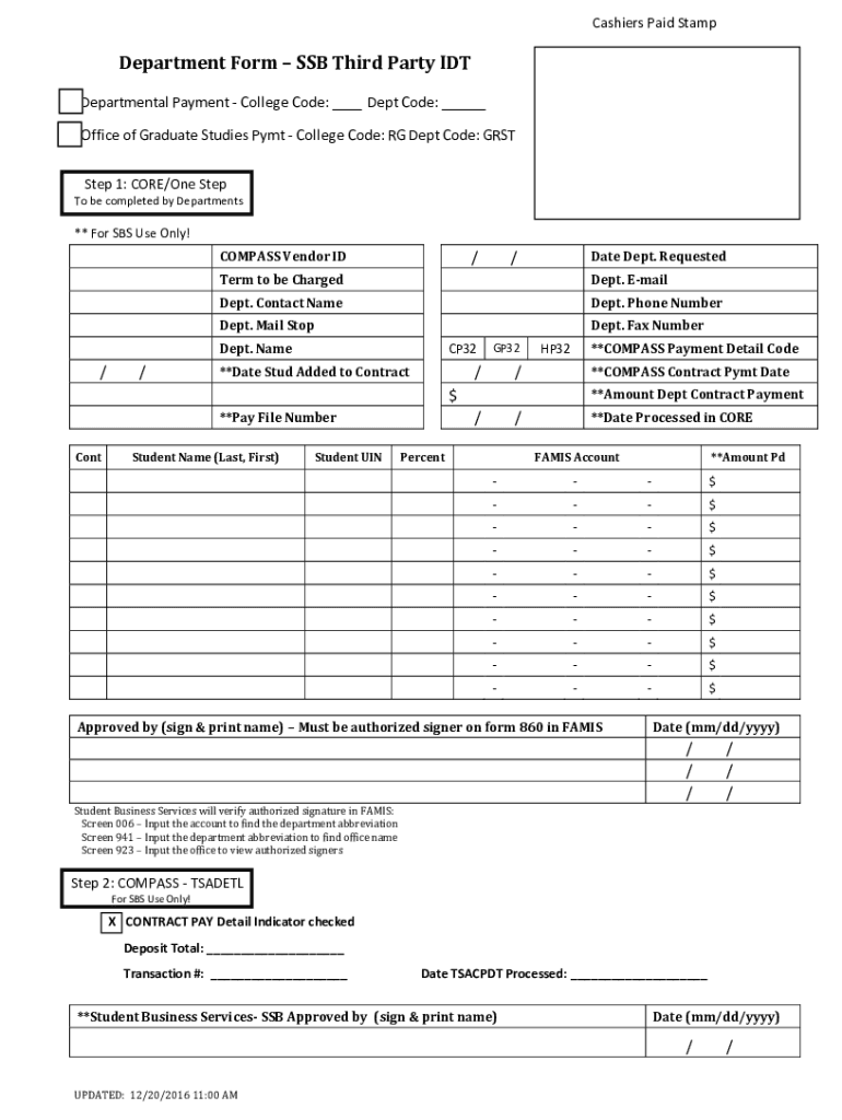 Fillable Online Department FormSSB Third Party IDT Fax Email Print ...