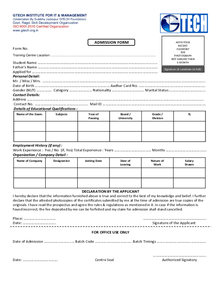 Fillable Online Microsoft PowerPoint - STUDENT ADMISSION FORM Fax Email ...