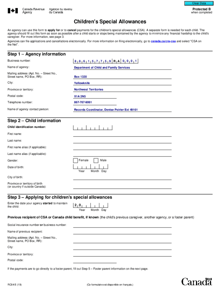 Fillable Online Children's Special Allowances (CSA) Fact Sheet - Canada.ca Fax Email Print ...