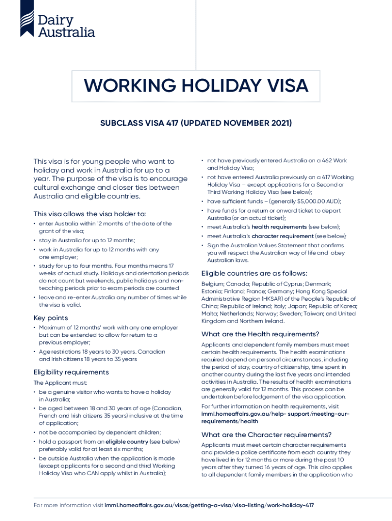 Fillable Online thepeopleindairy org Australia's Working Holiday Maker ...