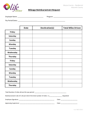 Fillable Online Mileage Reimbursement Request - Wayne Rez and Macomb ...