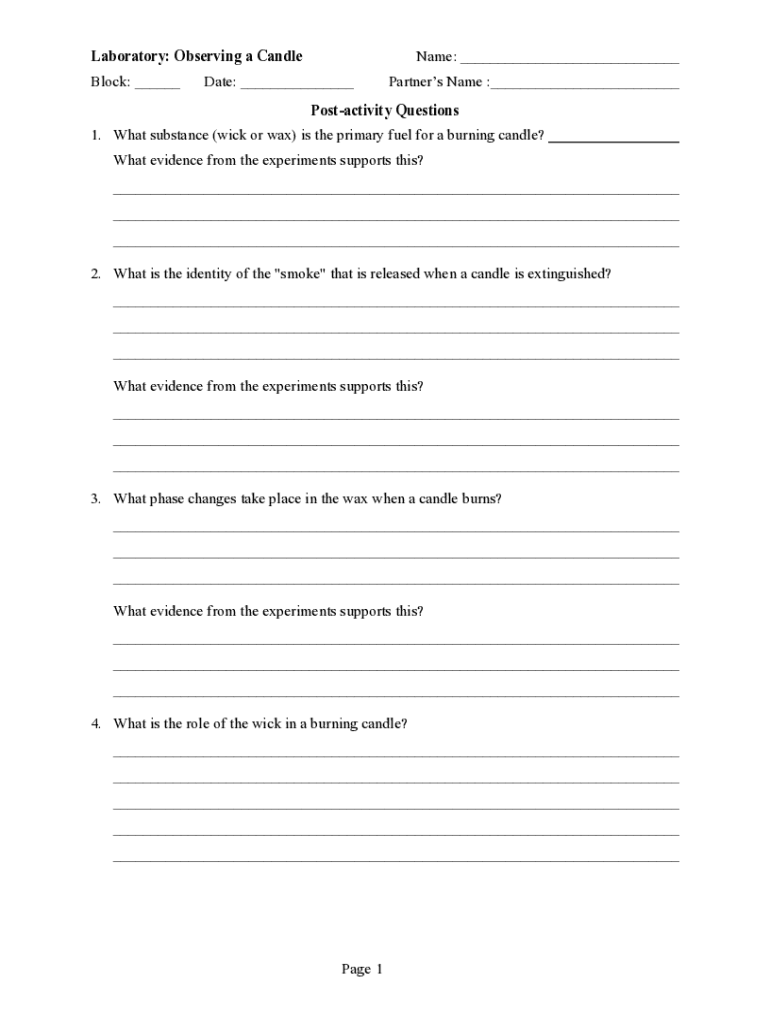 Fillable Online Simple chemical reactions: how do candles work?11-14 ...