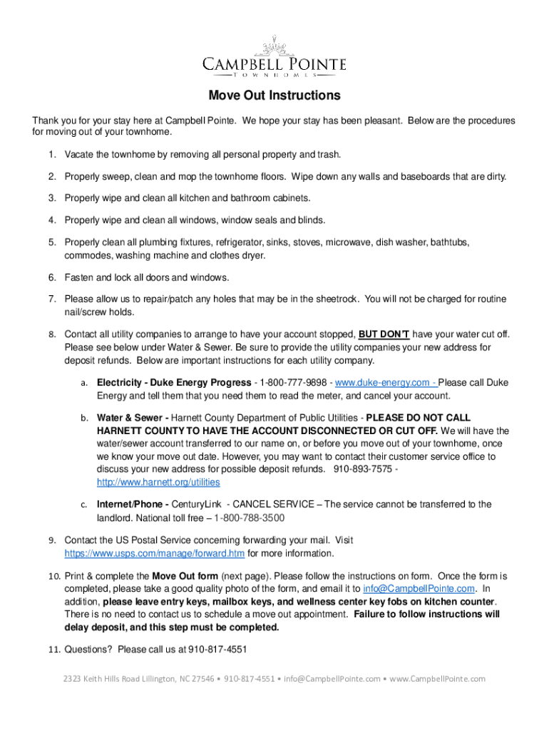 Fillable Online Campbell Pointe Move Out Instructions Form Fax Email ...