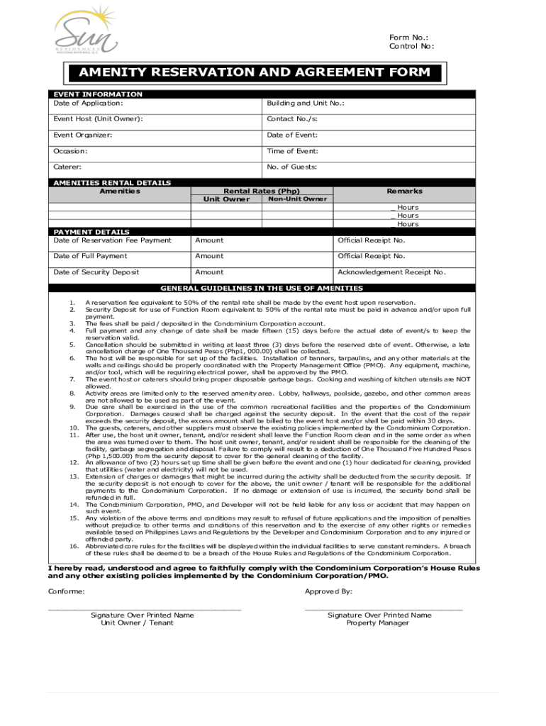 Fillable Online facility reservation agreement parks and recreation department Fax Email Print ...