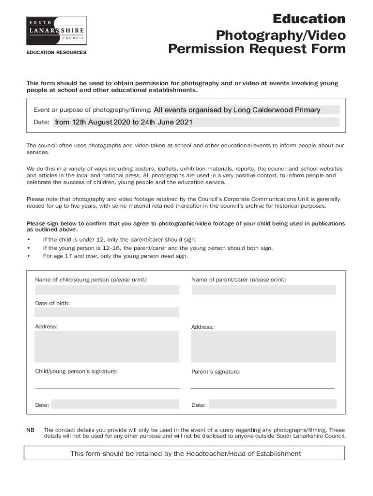 Fillable Online Consent form for the use of Photographs and Videos of ...