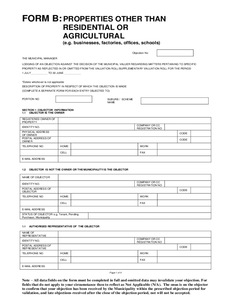 Fillable Online General Valuation Roll Objection Form FORM PROPERTIES ... Fax Email Print ...