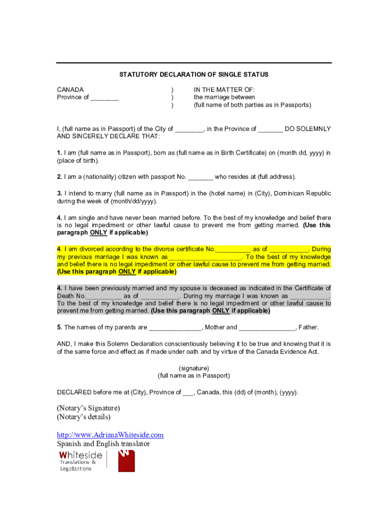Fillable Online Statement in lieu of certificate of non-impediment to ...