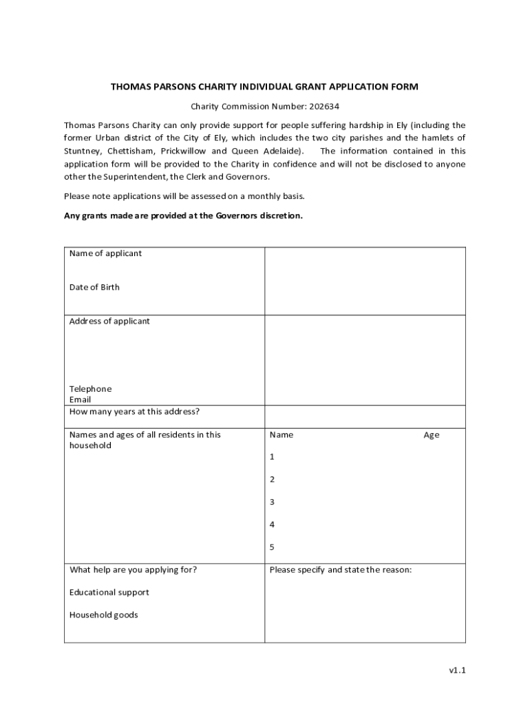 Fillable Online Thomas Parsons Charity Ely - Fill Online, Printable, Fillable ... Fax Email ...