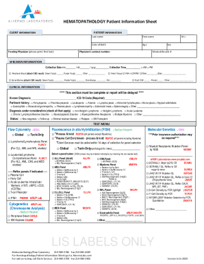 Fillable Online HEMATOPATHOLOGY Patient Information Sheet Fax Email ...