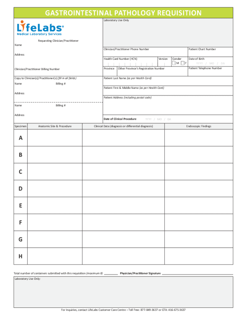 Fillable Online GASTROINTESTINAL PATHOLOGY TEST REQUEST FORM Fax Email ...
