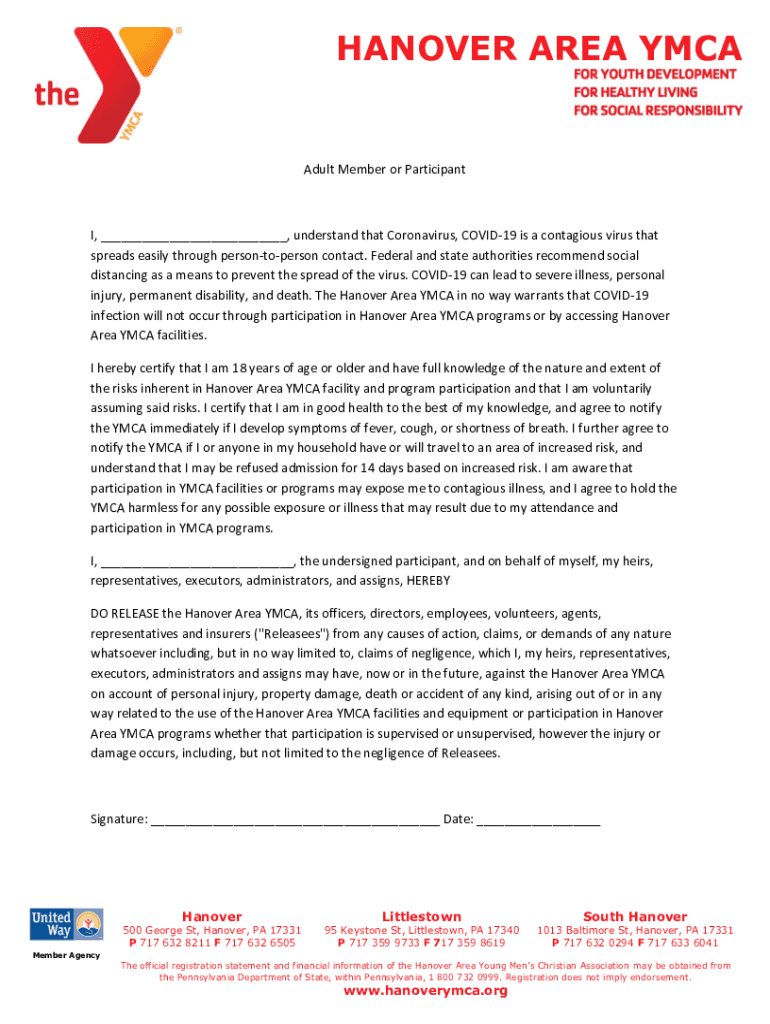 Fillable Online assumption of risk and waiver of liability relating to covid-19 Fax Email Print ...