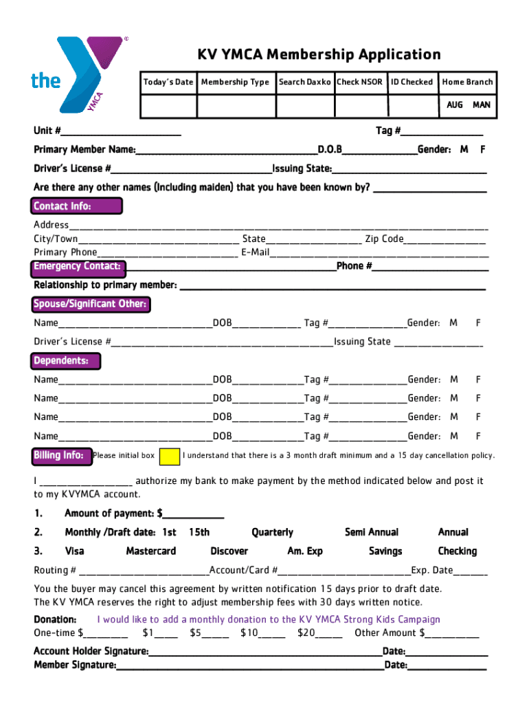 Fillable Online KV YMCA Member Update Form Fax Email Print - pdfFiller