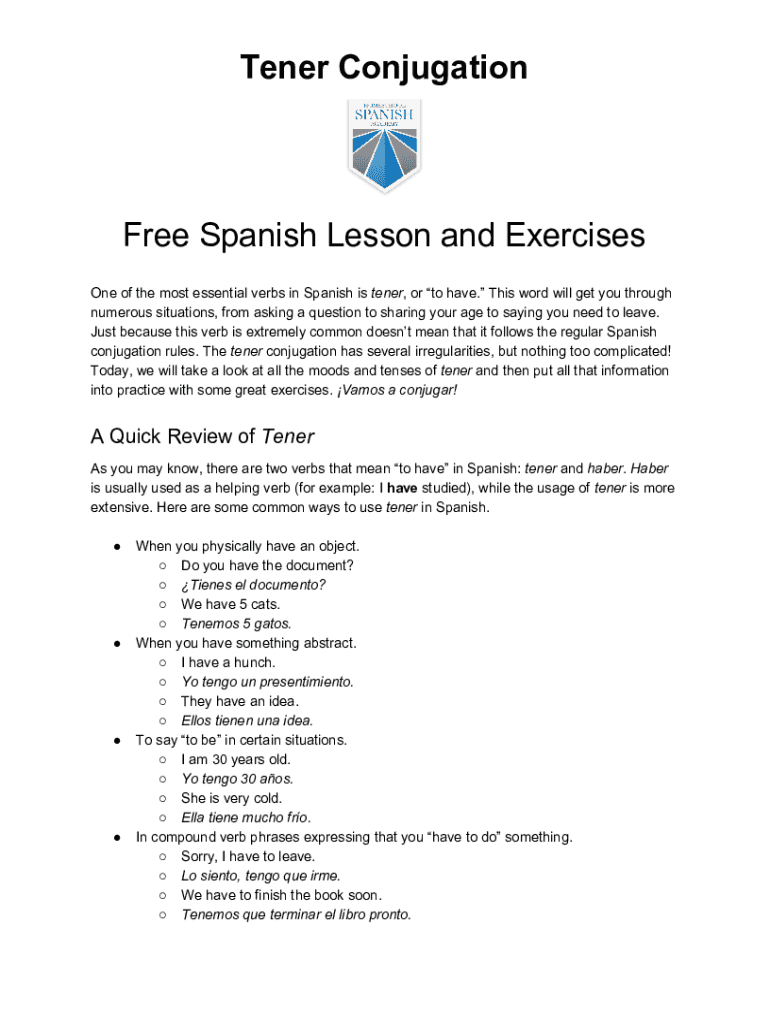 Fillable Online 6 ways to use Tener (to have) in Spanish. Examples Fax ...