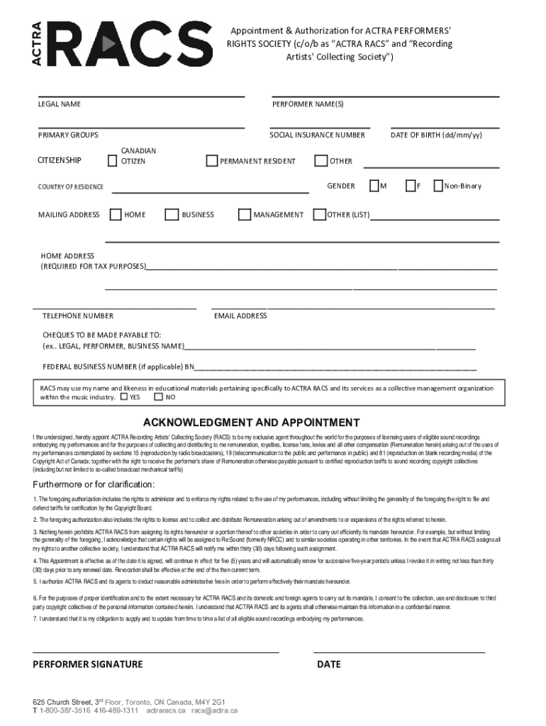 Fillable Online RACS Appointment & Authorization New logo (draft).doc ...