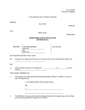 Fillable Online Sample Notice of Application for an Interim Stay Regular Fax Email Print - pdfFiller