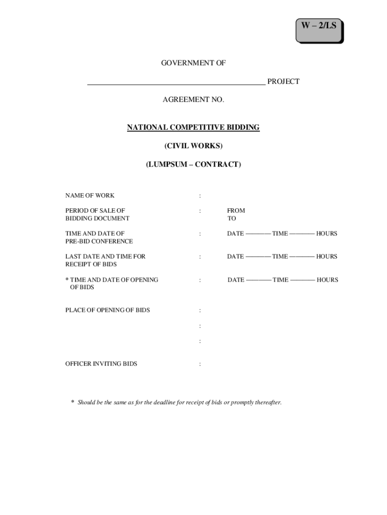 Fillable Online STANDARD BIDDING DOCUMENT PROCUREMENT ... - PWD Fax Email Print - pdfFiller