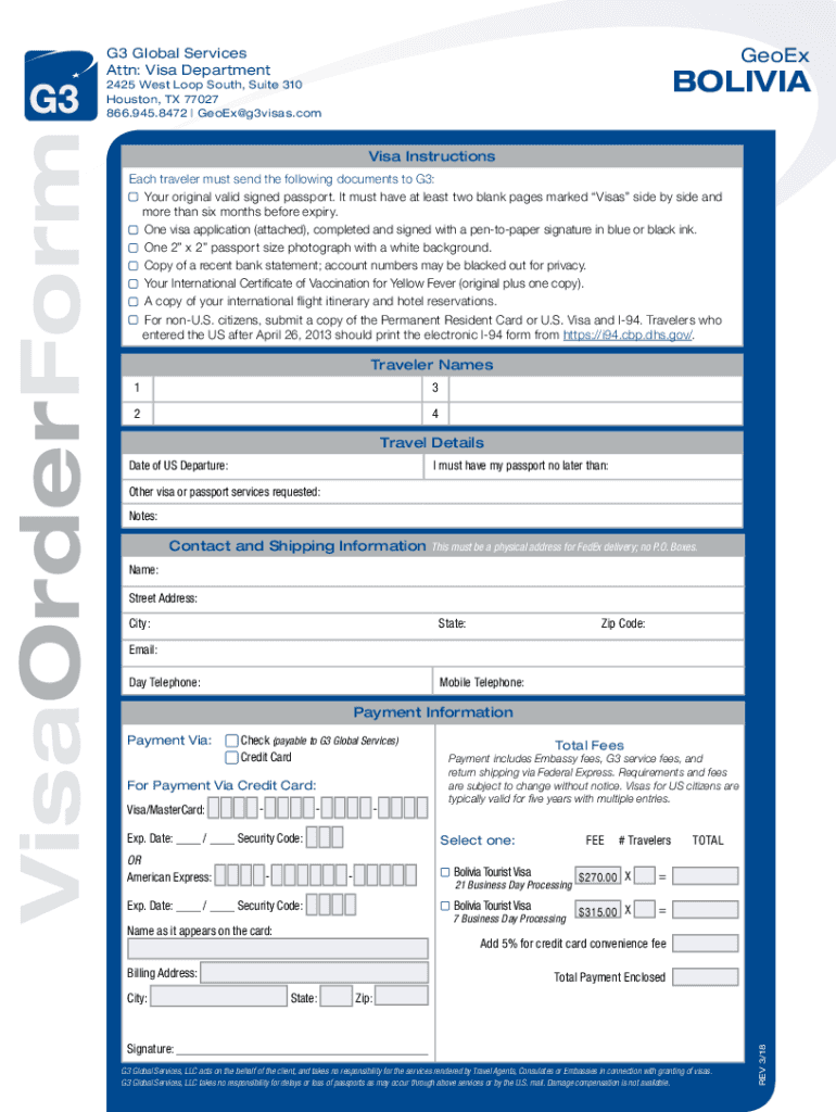 Fillable Online Visa Order Form - G3 Visas & Passports - DocHub Fax ...