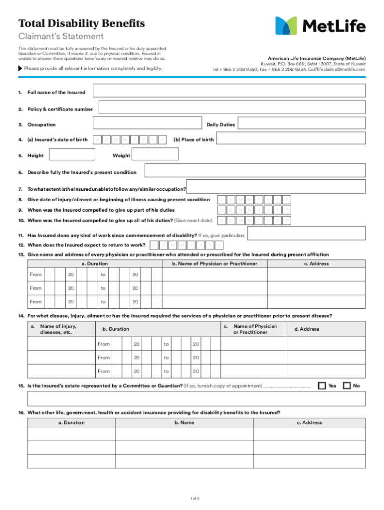 Fillable Online Permanent Total Disability - Claimants form Kuwait ...