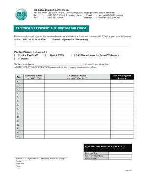 Fillable Online Password Recovery Authorisation Form Fax Email Print - pdfFiller