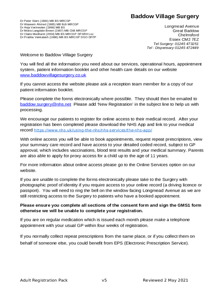 Baddow Village Surgery Doc Template | pdfFiller