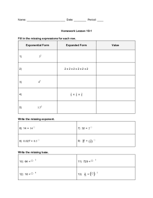 Fillable Online Date:Period:Homework Lesson 10-1 Fill in the ... Fax Email Print - pdfFiller