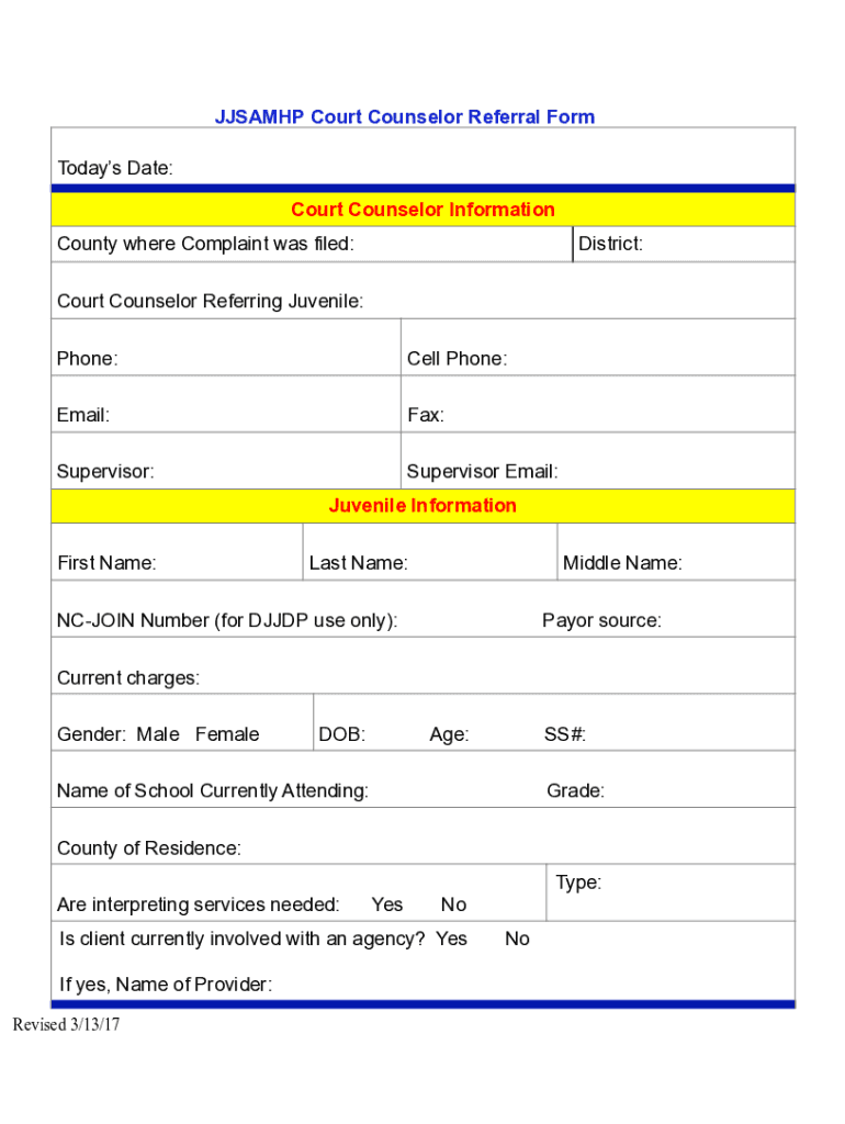 Fillable Online JJSAMHP Court Counselor Referral Form - Triad Therapy ...