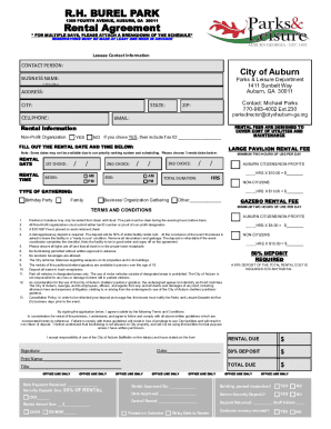 Fillable Online R.H. BUREL PARK Rental Agreement - Auburn, GA Fax Email ...