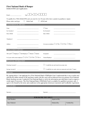 Fillable Online Application for Visa Debit Card - Bangor Federal Credit ...