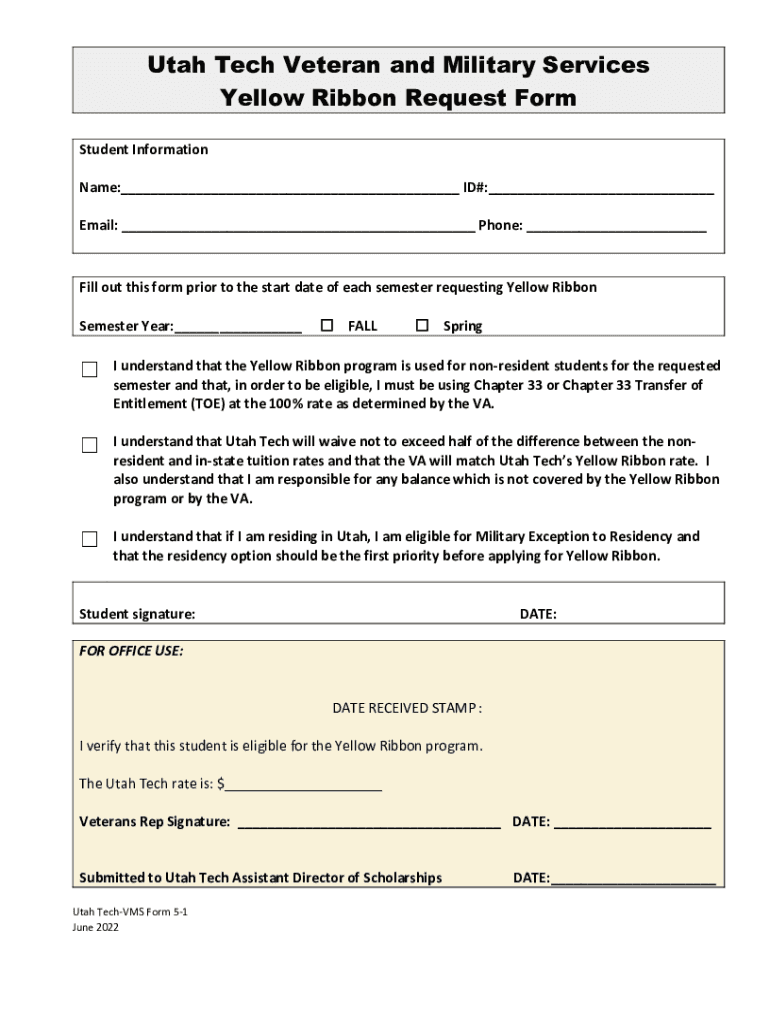 Fillable Online yellow ribbon program request - Office of the Registrar Fax Email Print - pdfFiller