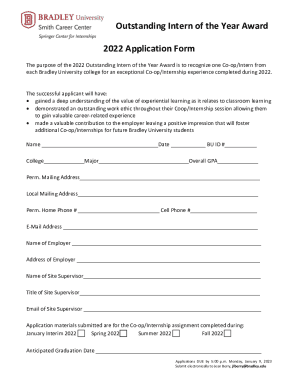 Fillable Online Outstanding Intern of the Year Award - Bradley ...