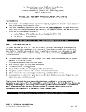 Licensing for Nurse Aide I in North Carolina Doc Template | pdfFiller