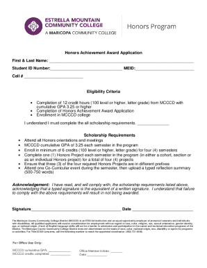 Fillable Online Honors Achievement Award Application First & Last Name ...