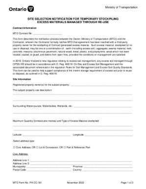 Fillable Online site selection notification for excess material managed ...