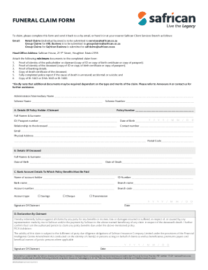 Fillable Online FUNERAL CLAIM FORMSafrican Fax Email Print - pdfFiller