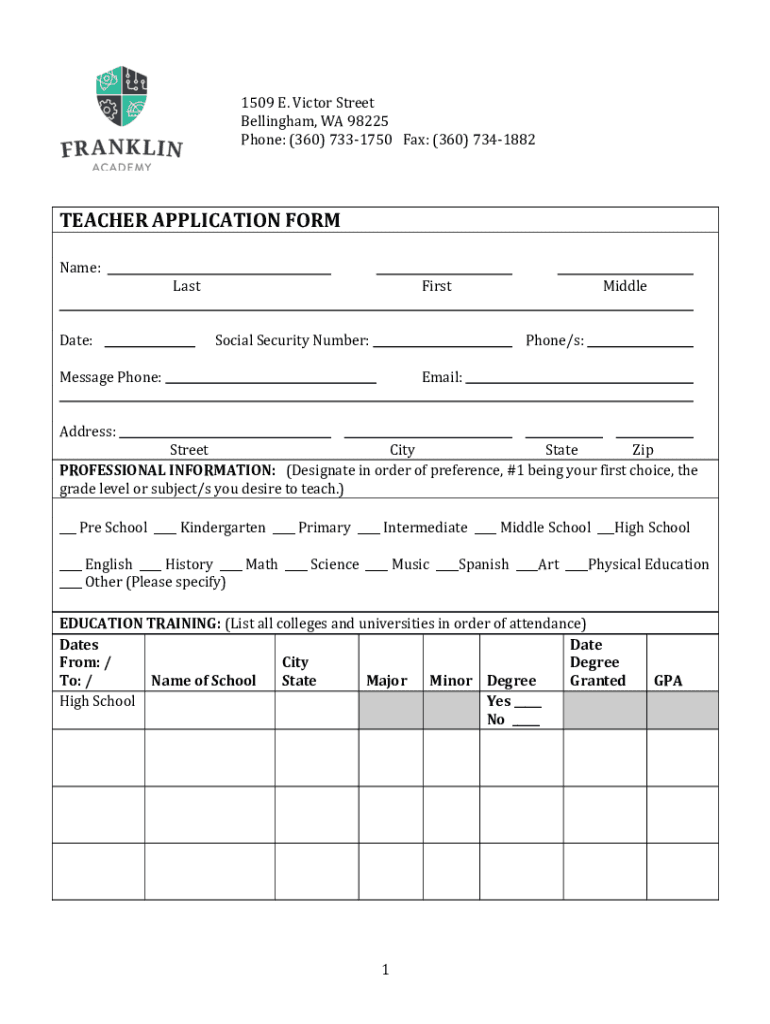 Fillable Online TEACHER APPLICATION FORM.docx Fax Email Print - pdfFiller