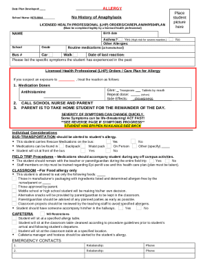 HEALTH CARE PROVIDER (HCP) ORDER / CARE PLAN FOR SEVERE ALLERGY Doc ...