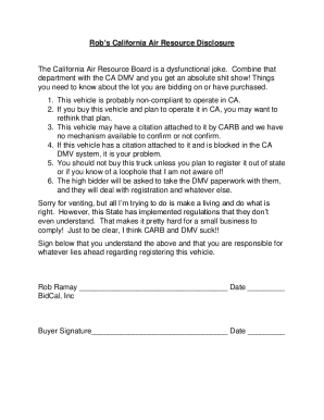 Fillable Online Rob's California Air Resource Disclosure - BidCal, Inc. Fax Email Print - pdfFiller