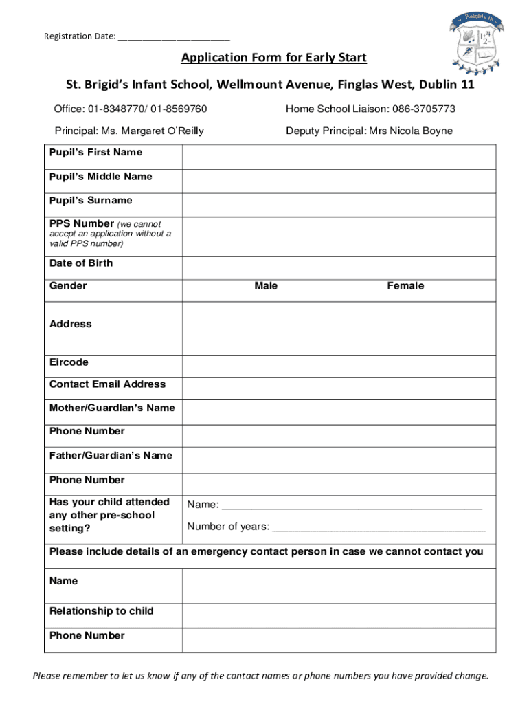 Fillable Online Early Start Enrolment Form Fax Email Print - pdfFiller