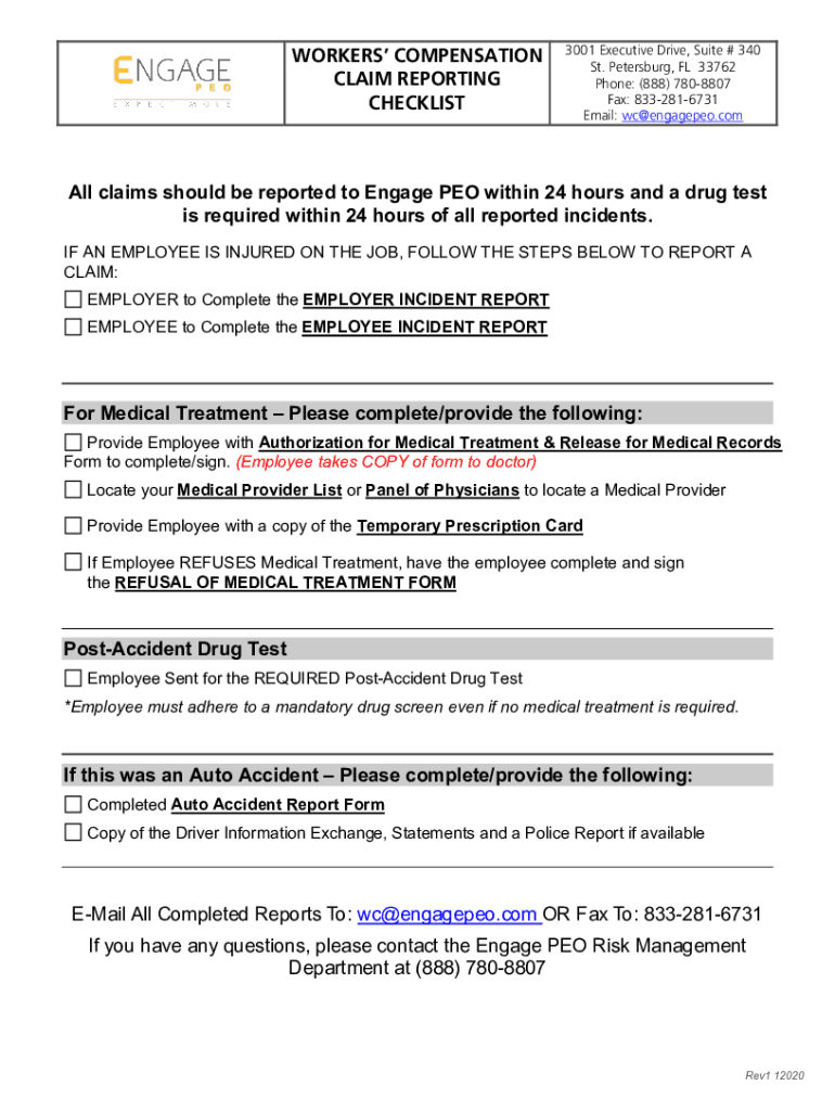 Fillable Online workers' compensation claim reporting checklist - Engage PEO Fax Email Print ...