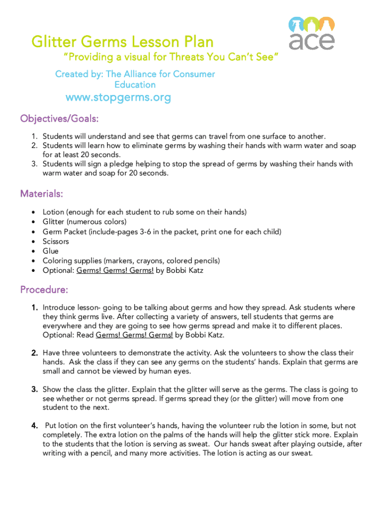 Fillable Online Glitter GermsA to Z Teacher Stuff Lesson Plans Fax ...