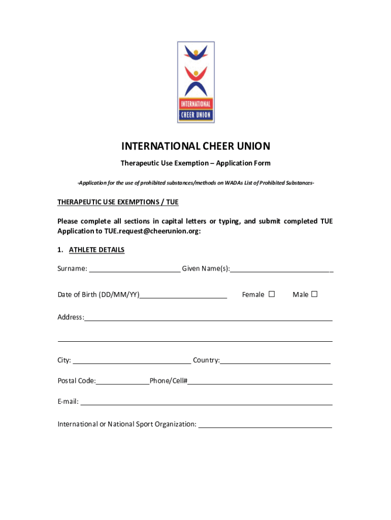 Fillable Online ICU Therapeutic Use ExemptionApplication Form. TUE Fax ...