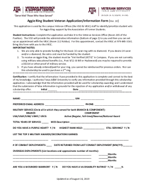 Fillable Online Aggie Ring Student Veteran Application/Information Form ...