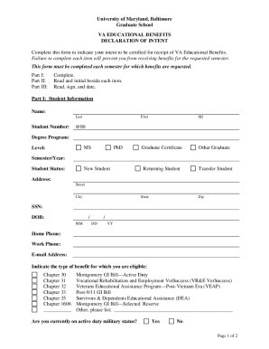 Fillable Online Veteran Benefits Forms - Registrar's Office - UMBC Fax Email Print - pdfFiller