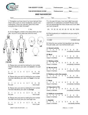 Fillable Online BRIEF PAIN INVENTORY (SHORT FORM) - IUPUI Fax Email ...